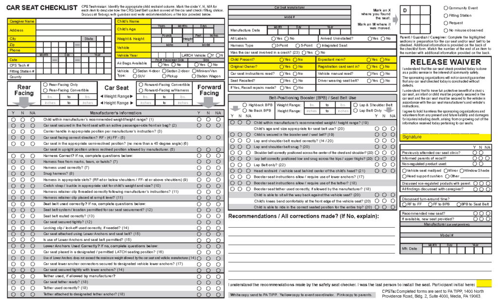 TIPP: Car Seat Checklist Form – Traffic Injury Prevention Project (TIPP)